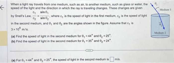 Solved When a light ray travels from one medium, such as | Chegg.com