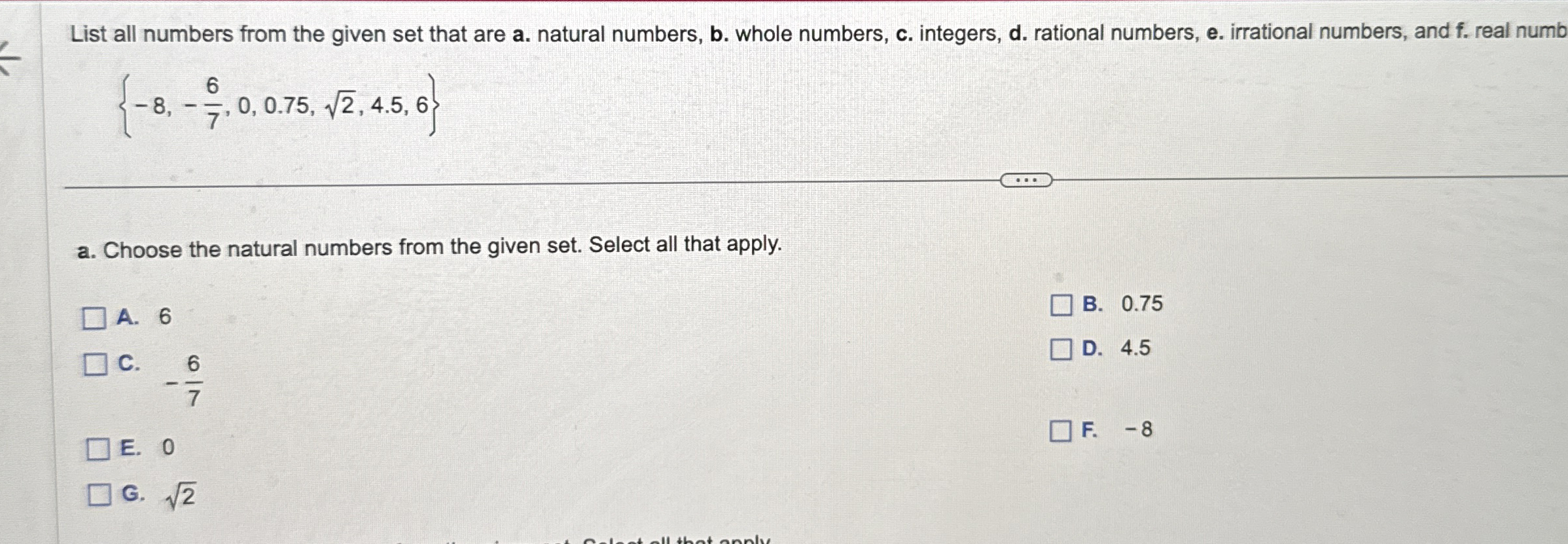 Solved List all numbers from the given set that are a. | Chegg.com