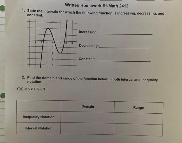 Solved 1. State the intervals for which the following | Chegg.com