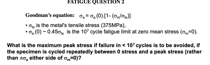 Solved FATIGUE QUESTION 2 Goodman's equation: 0g = 0 (0).[1- | Chegg.com