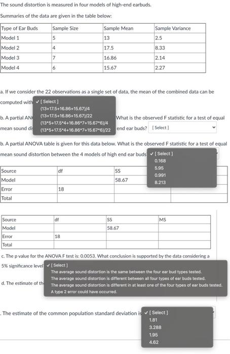 Solved The sound distortion is measured in four models of | Chegg.com
