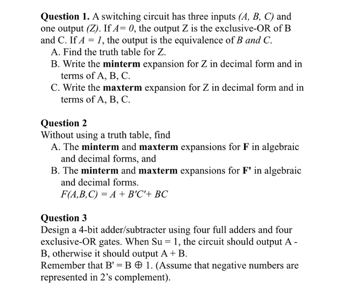 Solved Question 1. A switching circuit has three inputs (A, | Chegg.com