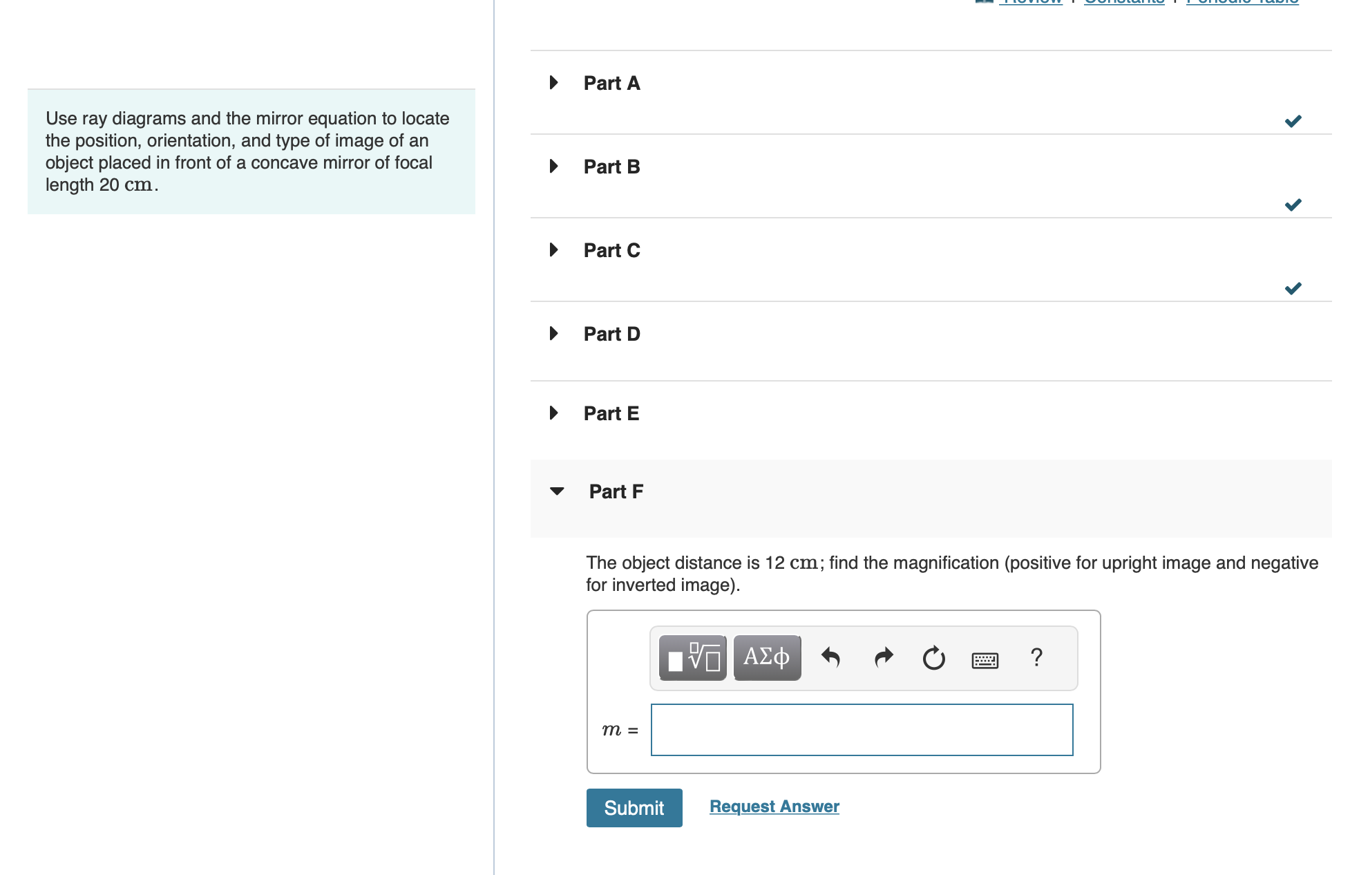 Solved Part DUse ray diagrams and the mirror equation to | Chegg.com