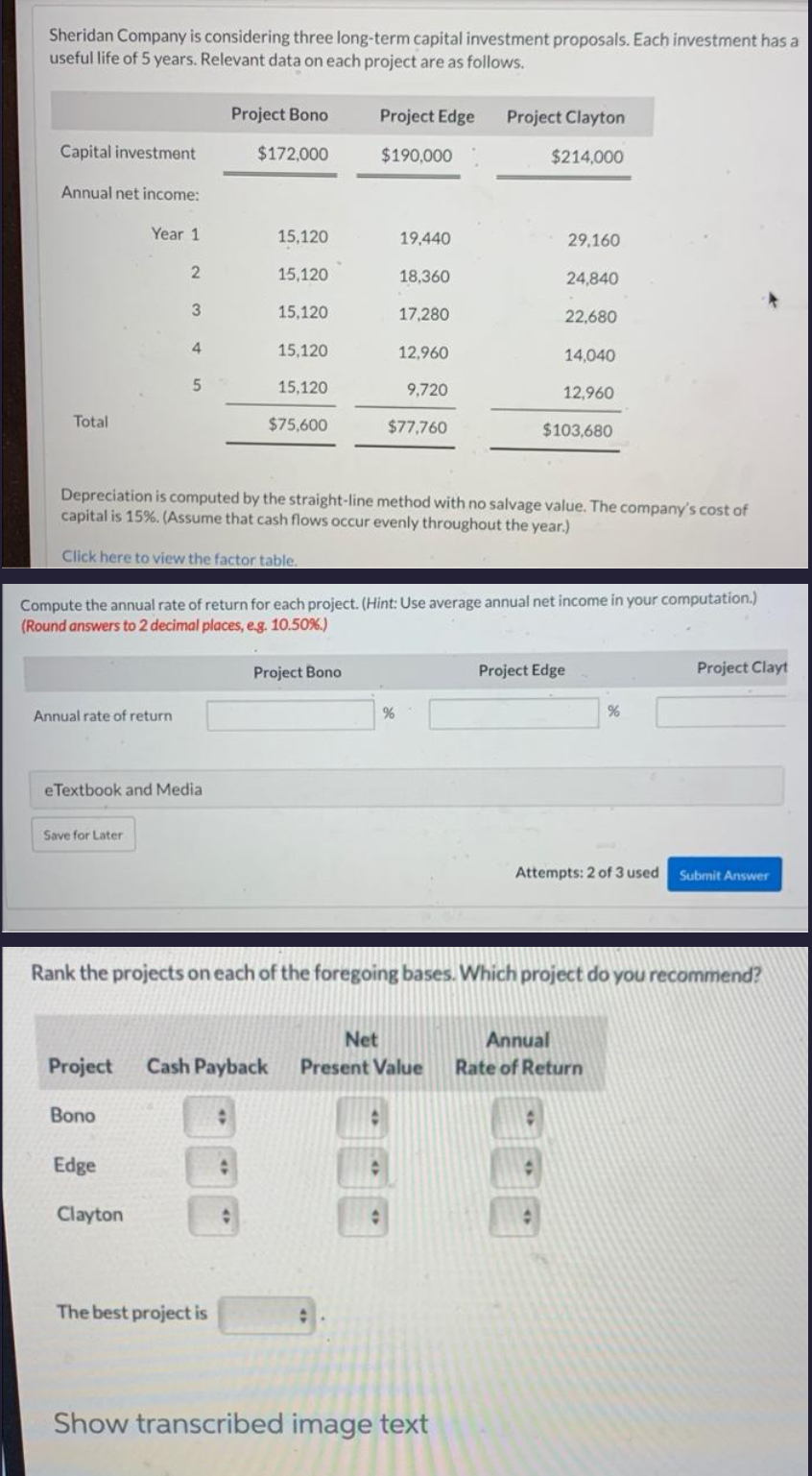 Solved Sheridan Company is considering three long-term | Chegg.com
