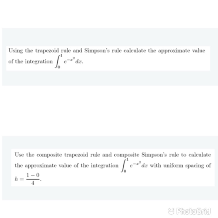 Solved Using the trapezoid rule and Simpson's rule calculate | Chegg.com