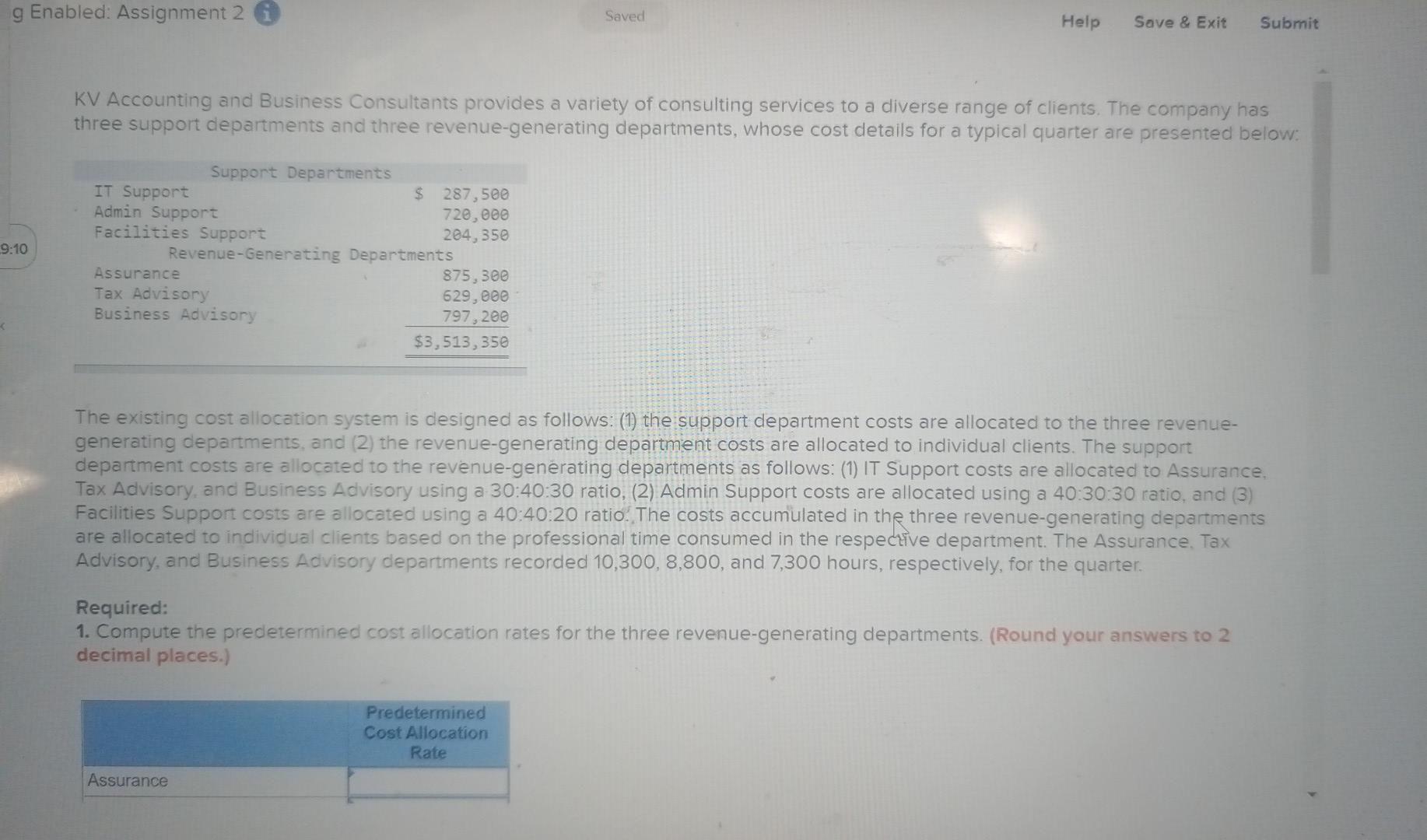 Solved g Enabled: Assignment 2 i Saved Help Save & Exit | Chegg.com