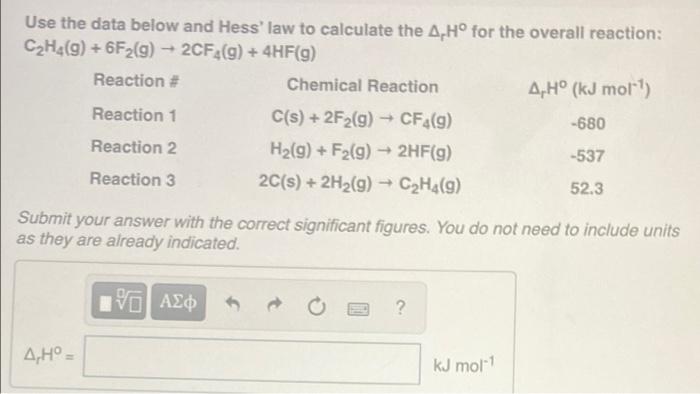 Solved Use the data below and Hess' law to calculate the | Chegg.com