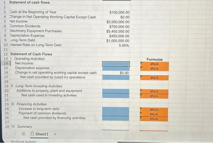 Solved Excel Online Structured Activity: Statement of cash | Chegg.com