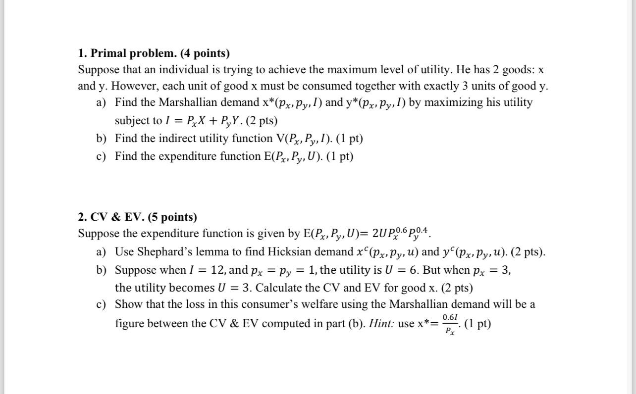 Solved Primal problem. (4 ﻿points)Suppose that an individual | Chegg.com