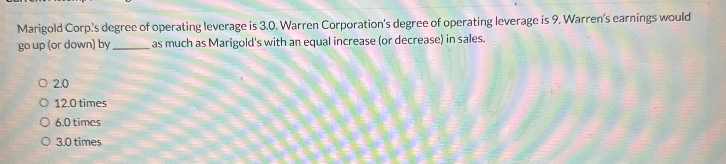 Solved Marigold Corp.'s degree of operating leverage is 3.0. | Chegg.com