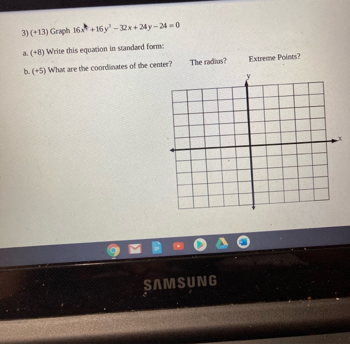 Solved 3) (+13) Graph 16x* +16 y? - 32x+ 24 y - 24 = 0 a. | Chegg.com