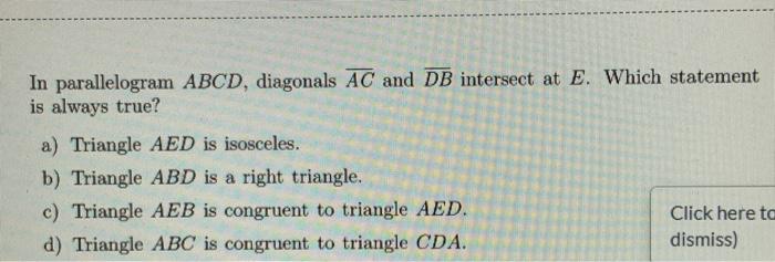 Solved In parallelogram ABCD, diagonals AC and DB intersect | Chegg.com