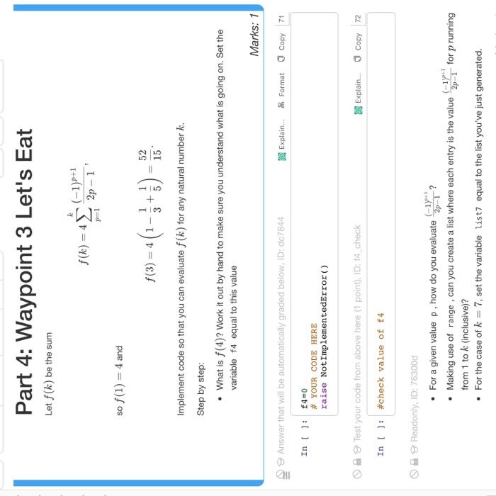 Solved Part 4: Waypoint 3 Let's Eat Let f(k) be the sum | Chegg.com