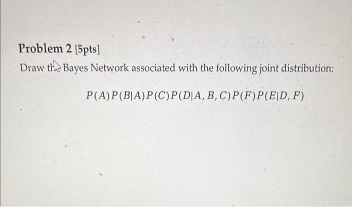 Solved Problem 2 [5pts] Draw the Bayes Network associated | Chegg.com