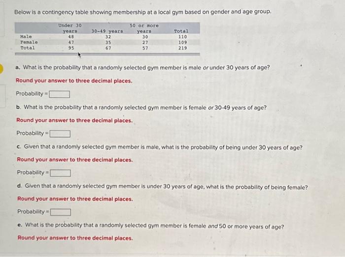 Solved Below is a contingency table showing membership at a | Chegg.com