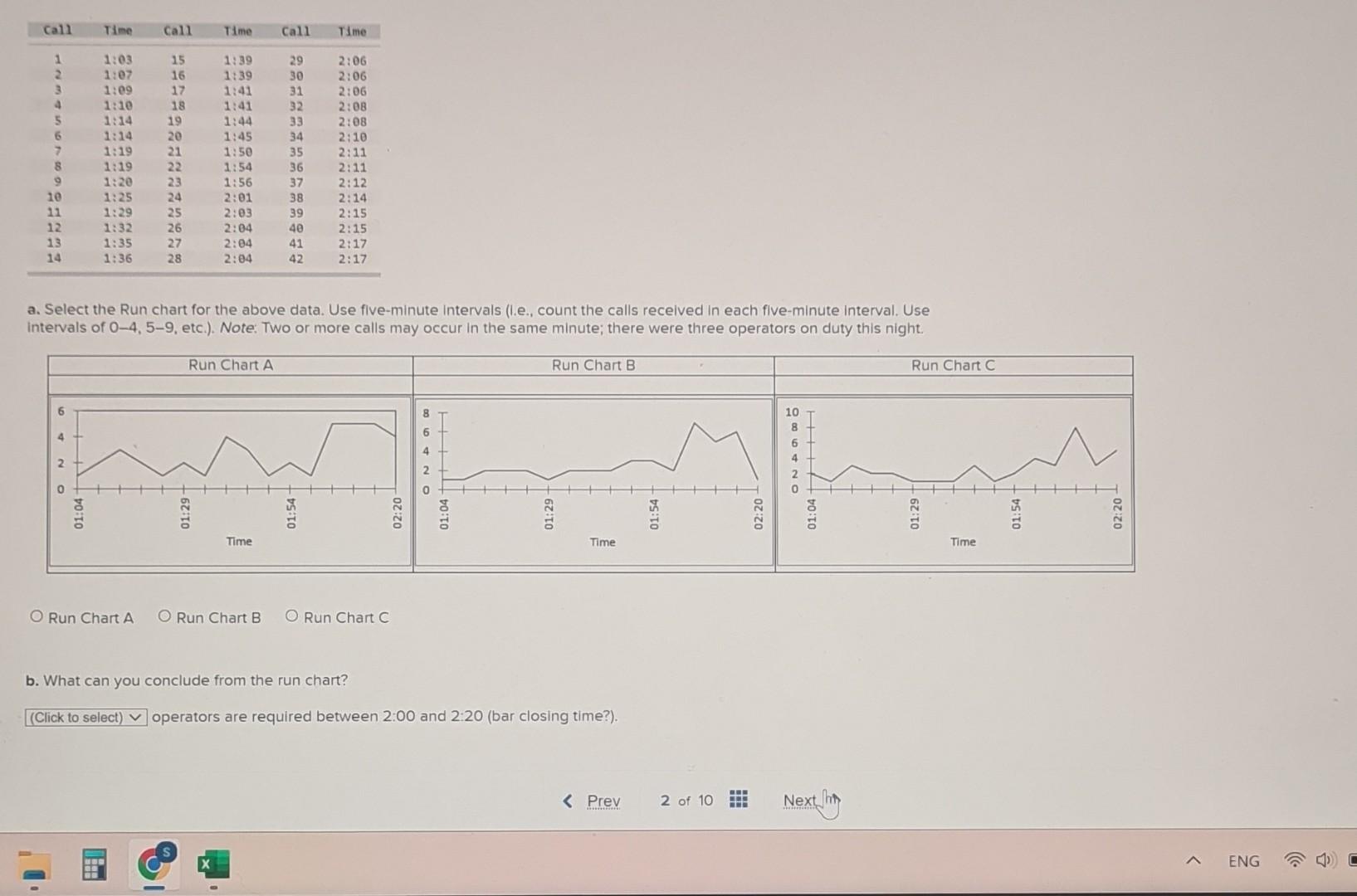 a. Select the Run chart for the above data. Use | Chegg.com