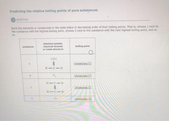 Solved Predicting the relative boiling points of pure | Chegg.com