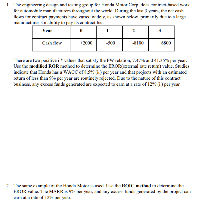 Solved The engineering design and testing group for Honda | Chegg.com