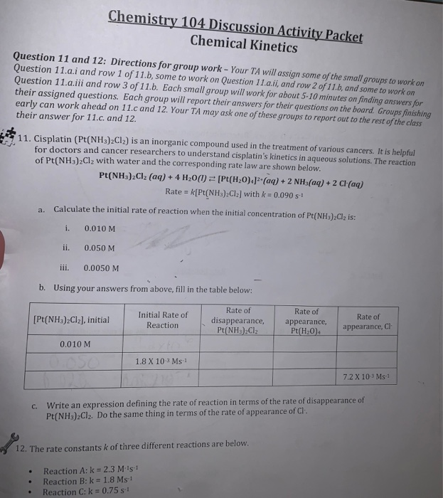 Solved Chemistry 104 Discussion Activity Packet Chemical | Chegg.com