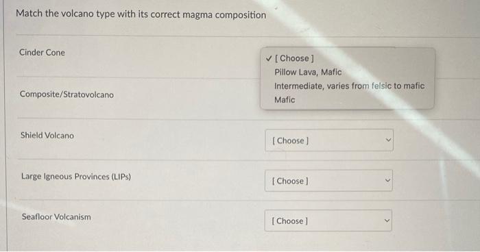 Solved Match the volcano type with its correct magma | Chegg.com