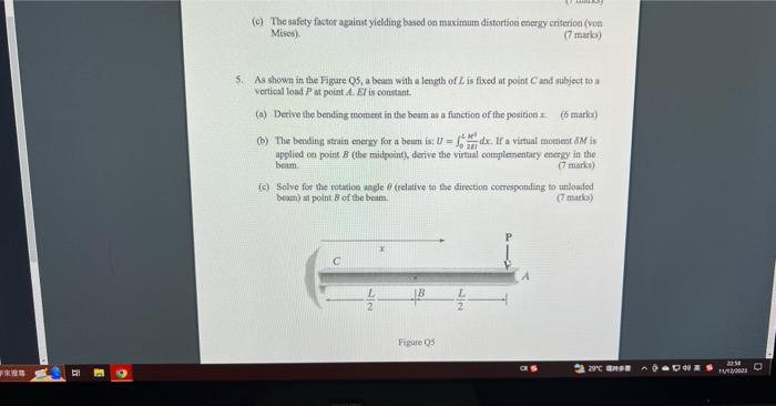 Solved (c). The safety factor against yielding based on | Chegg.com