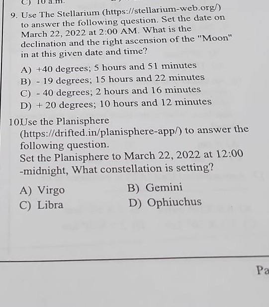 Solved 9. Use The Stellarium (https://stellarium-web.org/) | Chegg.com
