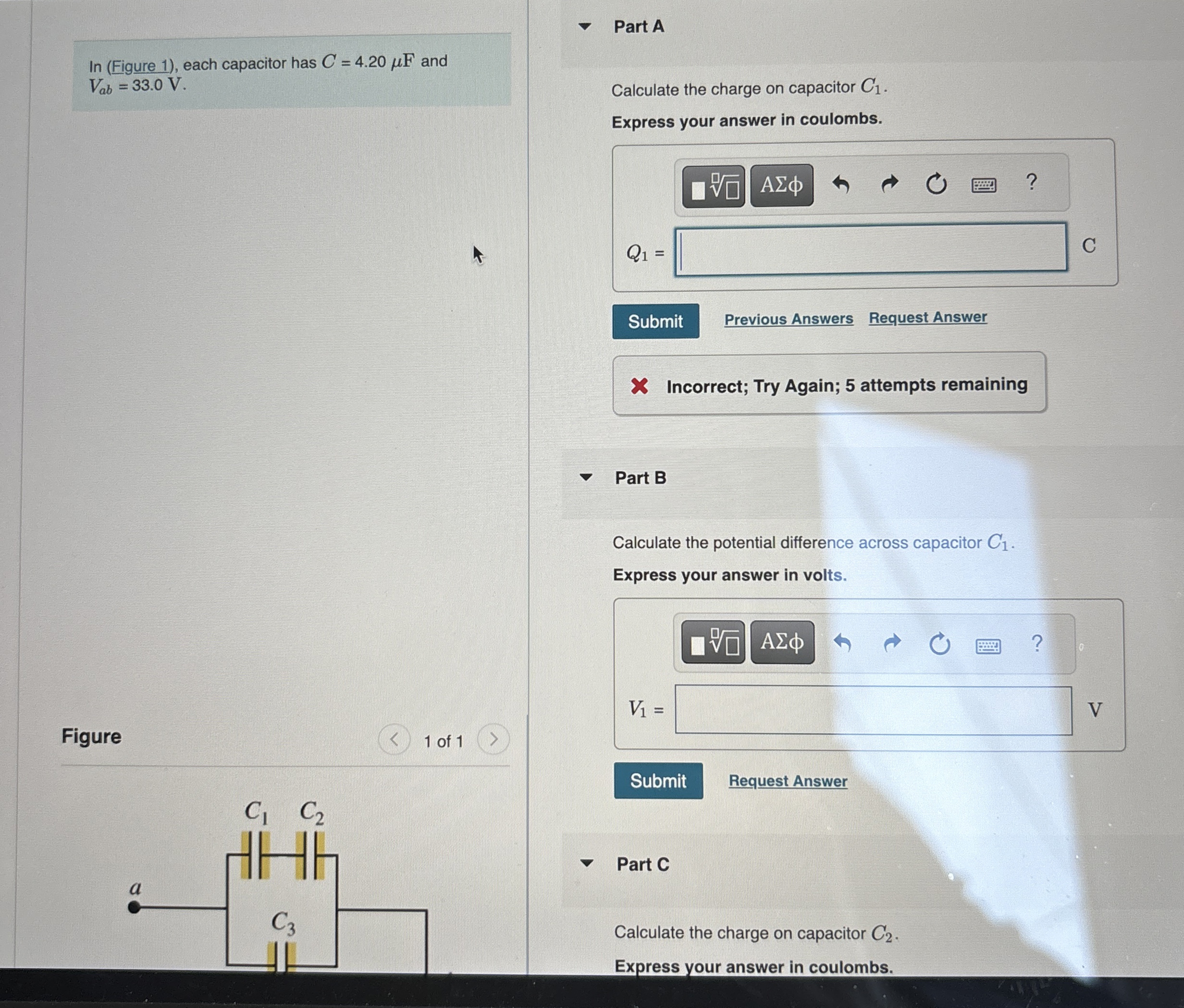 In (Figure 1), ﻿each capacitor has C=4.20μF ﻿and | Chegg.com