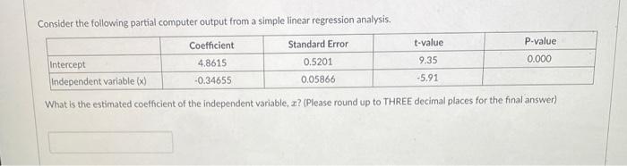 Solved Consider The Following Partial Computer Output From A 3654