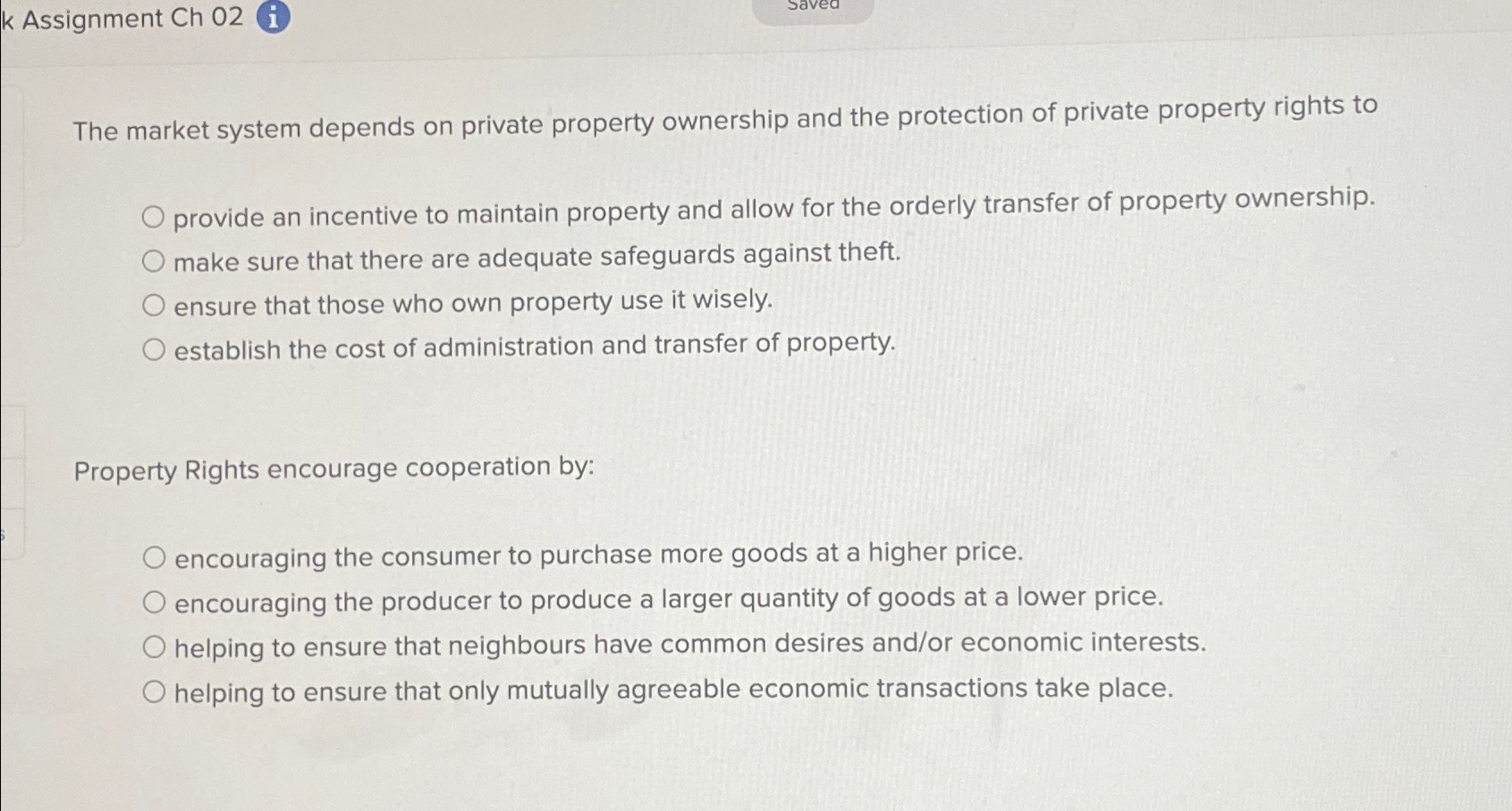 Solved k Assignment Ch 02 (i)The market system depends on | Chegg.com