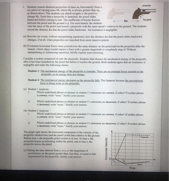 Solved projecte 2. Students launch identical projectiles of | Chegg.com
