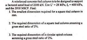 Solved A reinforced concrete tied column is to be designed | Chegg.com