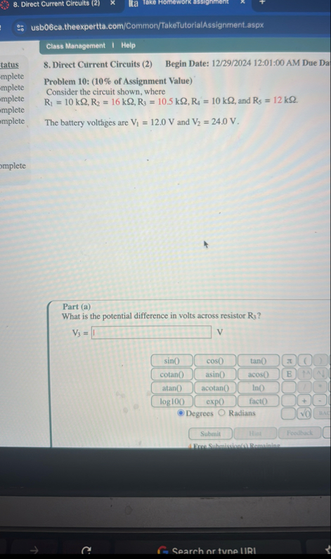Direct Current Circuits (2)Take Homework | Chegg.com