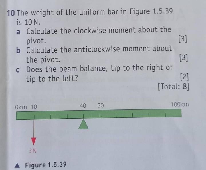 Solved 10 ﻿The weight of the uniform bar in Figure 1.5.39 | Chegg.com