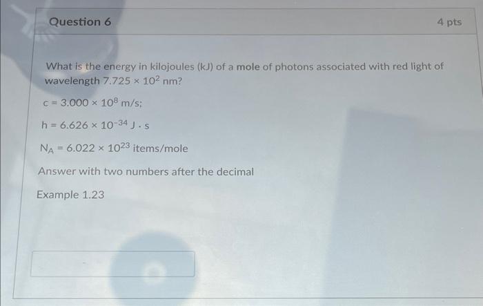 Solved What is the energy in kilojoules (kJ) of a mole of | Chegg.com