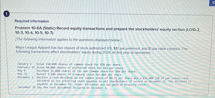 Solved Required information Problem 10-6A (Static) Record | Chegg.com