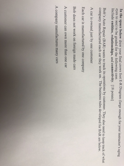 Solved In the space below draw your final crows foot E-R | Chegg.com