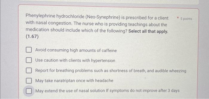 Solved Phenylephrine hydrochloride (Neo-Synephrine) is | Chegg.com