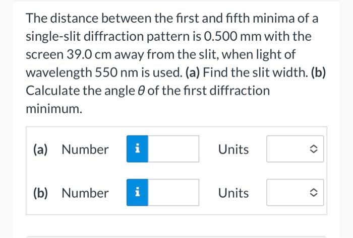 Solved The distance between the first and fifth minima of a | Chegg.com