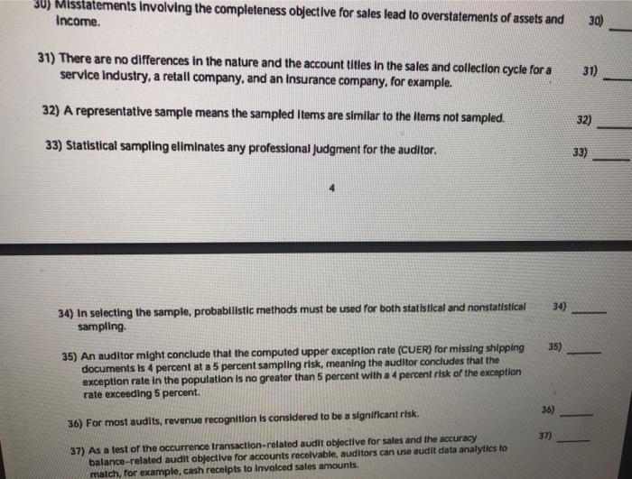 Solved 30) Misstatements involving the completeness | Chegg.com