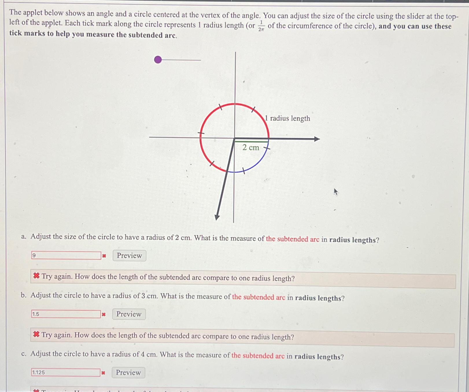 Solved The applet below shows an angle and a circle centered | Chegg.com