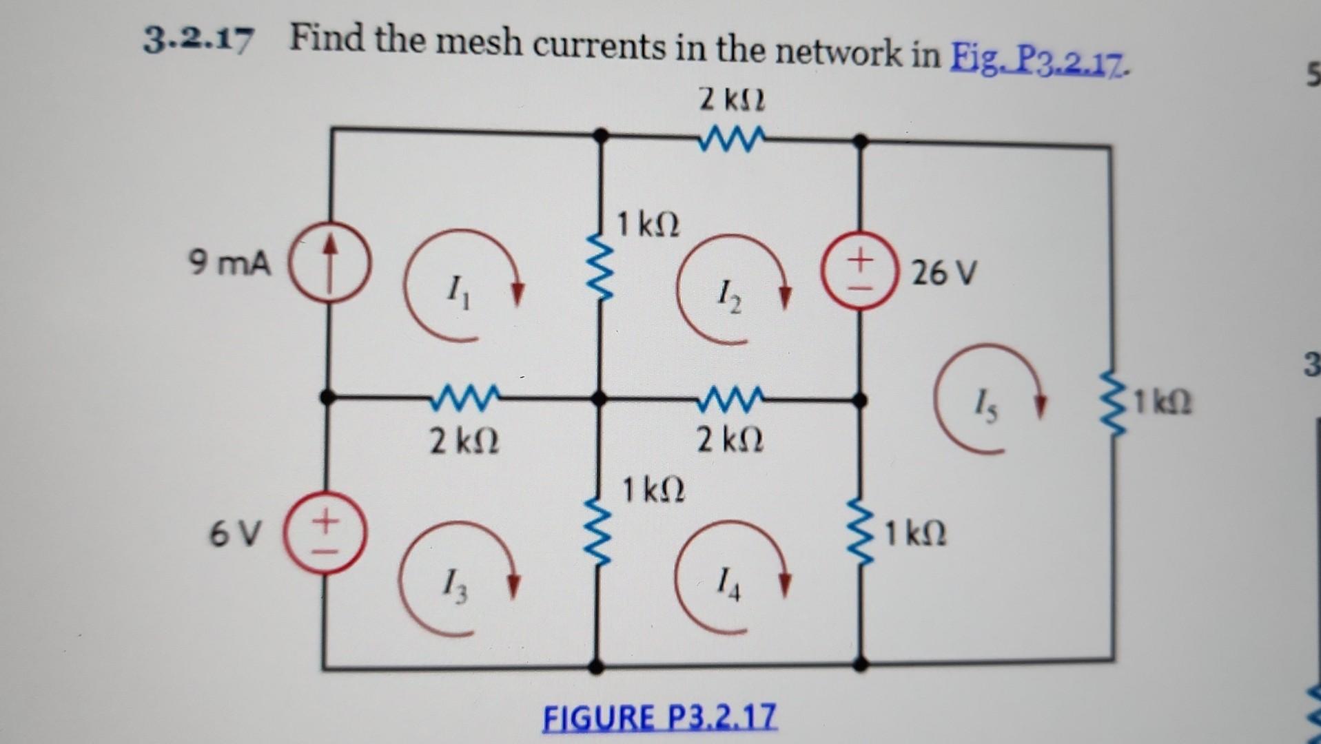 Solved 3.2.17 Find the mesh currents in the network in Fig. | Chegg.com