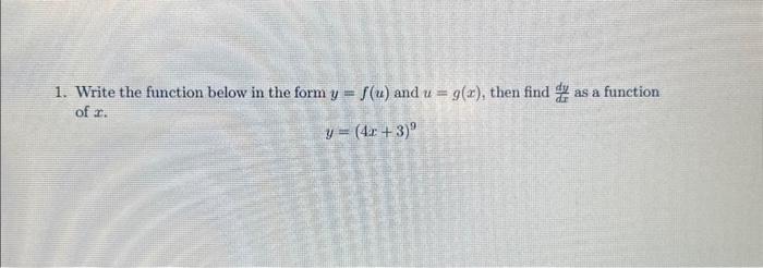 Solved 1 Write The Function Below In The Form Yfu And 8701