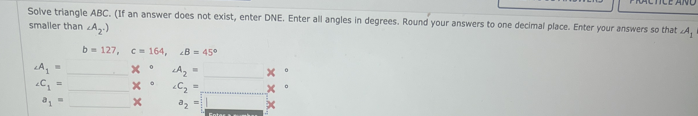 Solved Solve triangle ABC. (If an answer does not exist, | Chegg.com