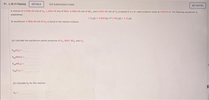 Solved established: At equlibnim 4,785e−06 mel of Cl2 is | Chegg.com