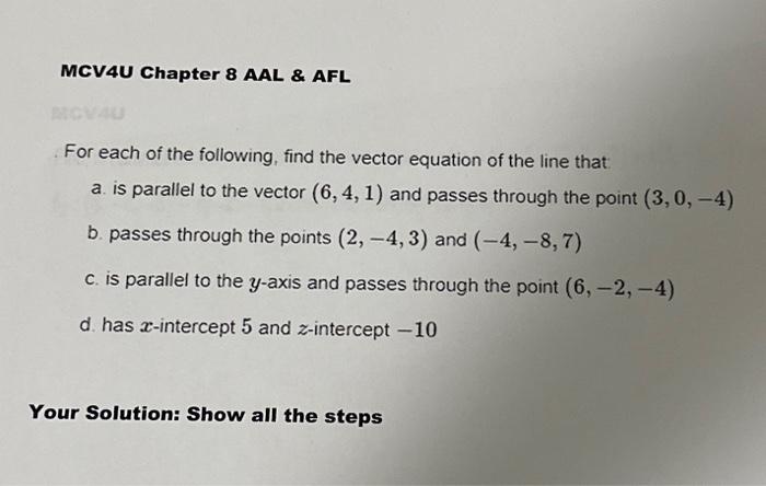 Solved MCV4U Chapter 8 AAL & AFL For each of the following, | Chegg.com