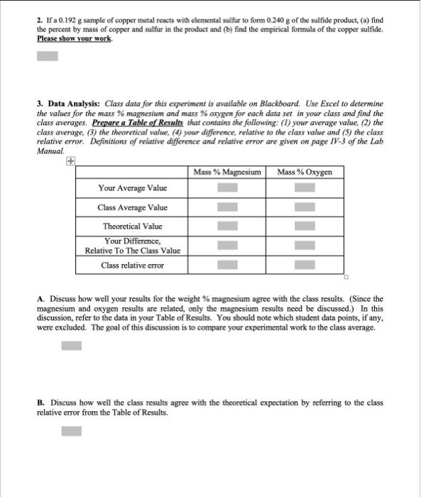 Solved CHEM 2115 Lab Report Experiment #5 Magnesium Oxide | Chegg.com