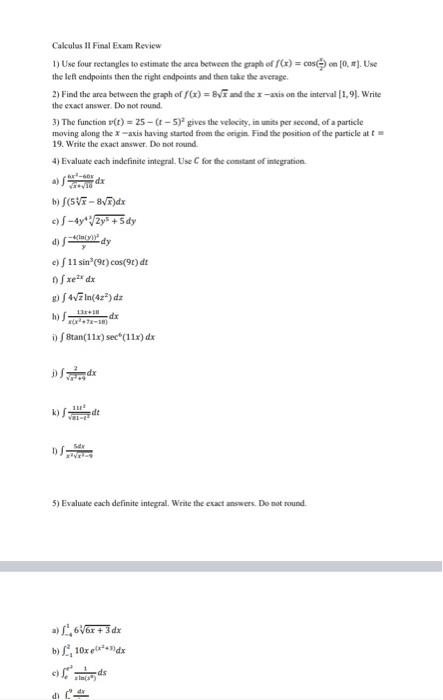 Solved Calculus 11 Final Exam Review 1) Use four rectangles | Chegg.com