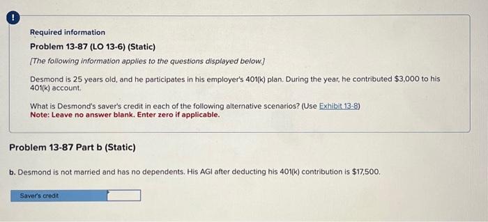Solved Required information Problem 13-87 (LO 13-6) (Static) | Chegg.com