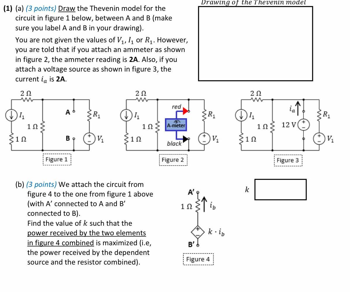 Solved (1) (a) 3 points) Draw the Thevenin model for the | Chegg.com