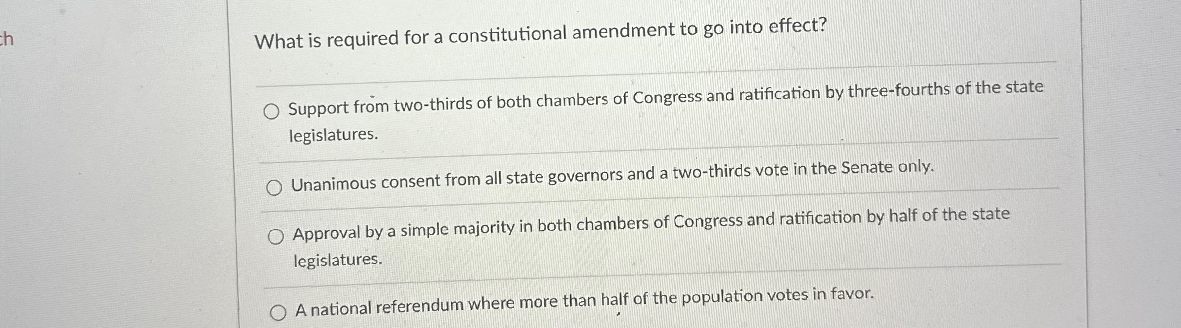 Solved What is required for a constitutional amendment to go | Chegg.com